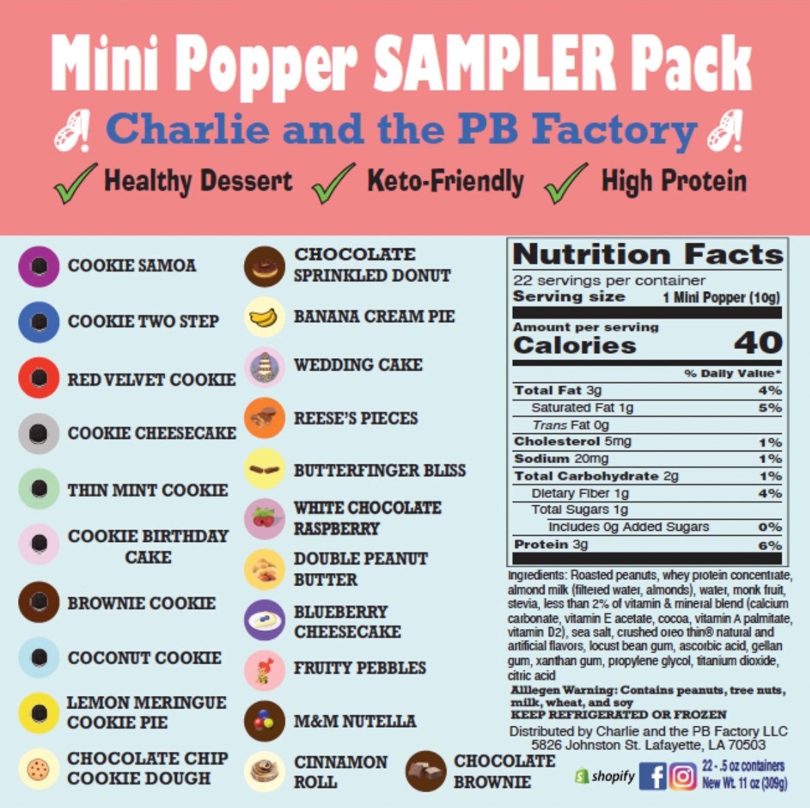 **Mini* Popper Sampler Pack (22 Flavors) – The Peanut Butter Factory